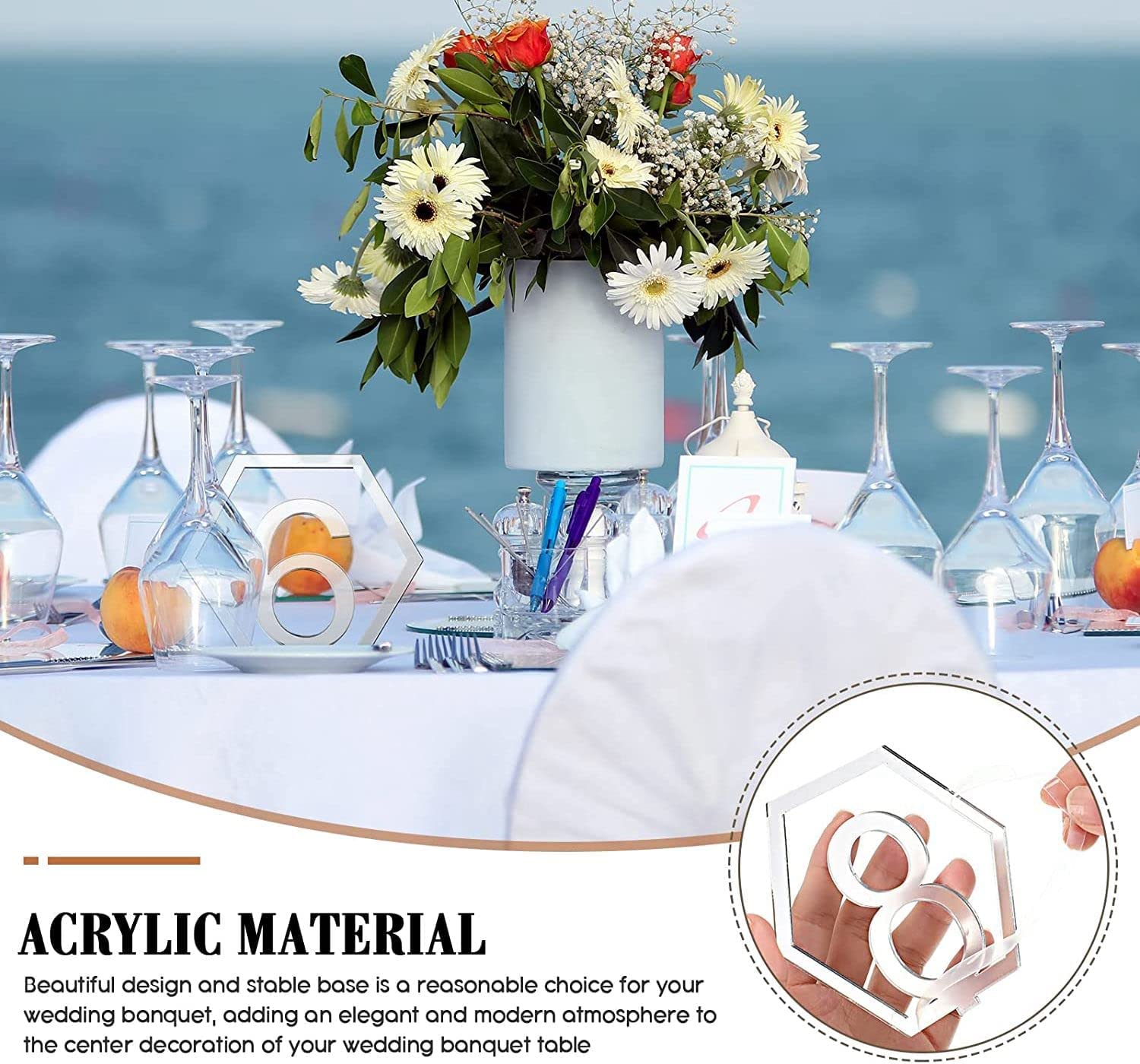 Velidy Table Numbers, Wedding Acrylic Standing Table Numbers with Holder Base for Wedding, Party, Events or Catering Decoration (Silver-40)