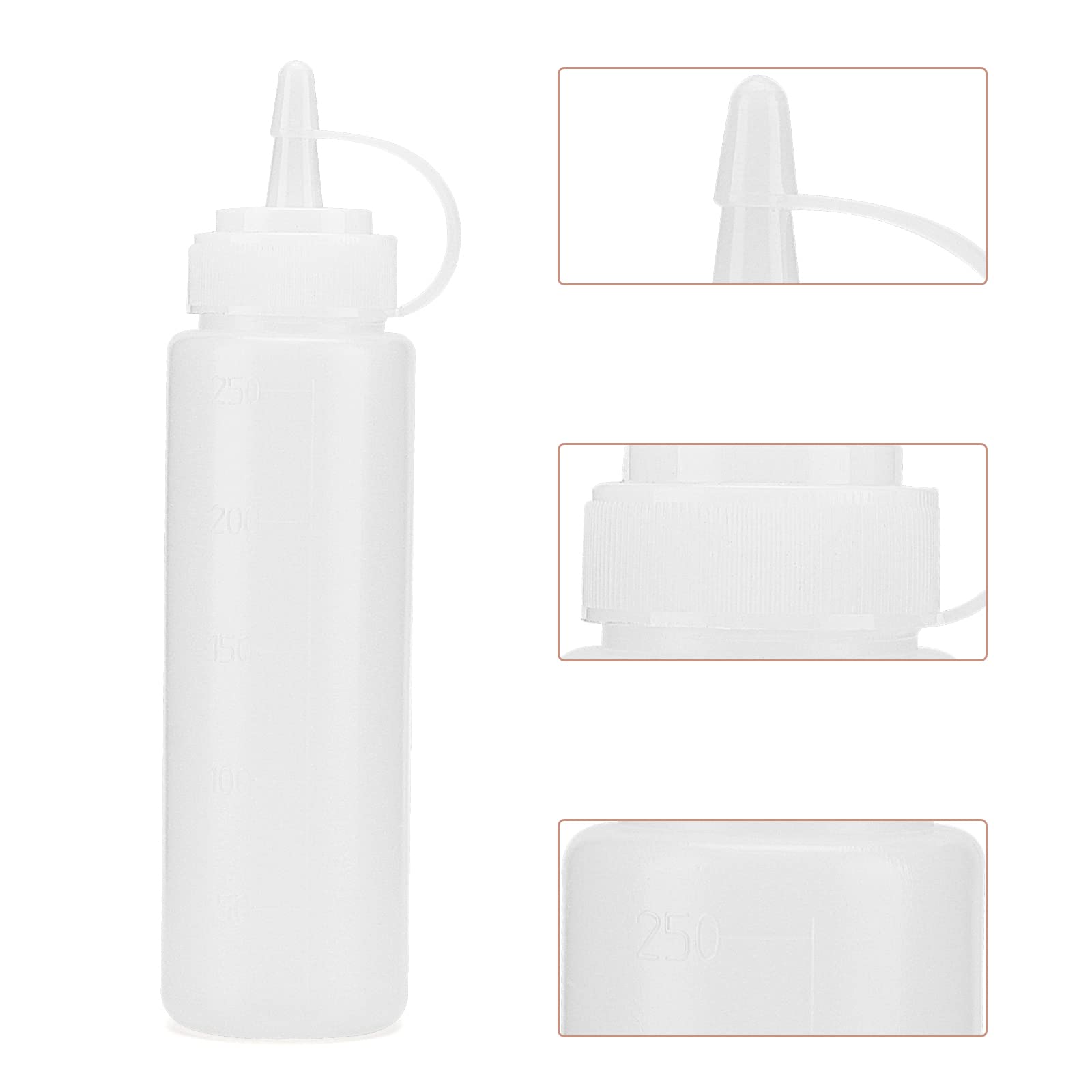 HEIHAK 20 Pack 8 oz Ketchup Squeeze Bottles, 250ml Plastic Condiment Bottles, Barbecue Squirt Bottles with Caps and Marking Labels for Ketchup, Sauces, Dressings, Paints, Crafts, White