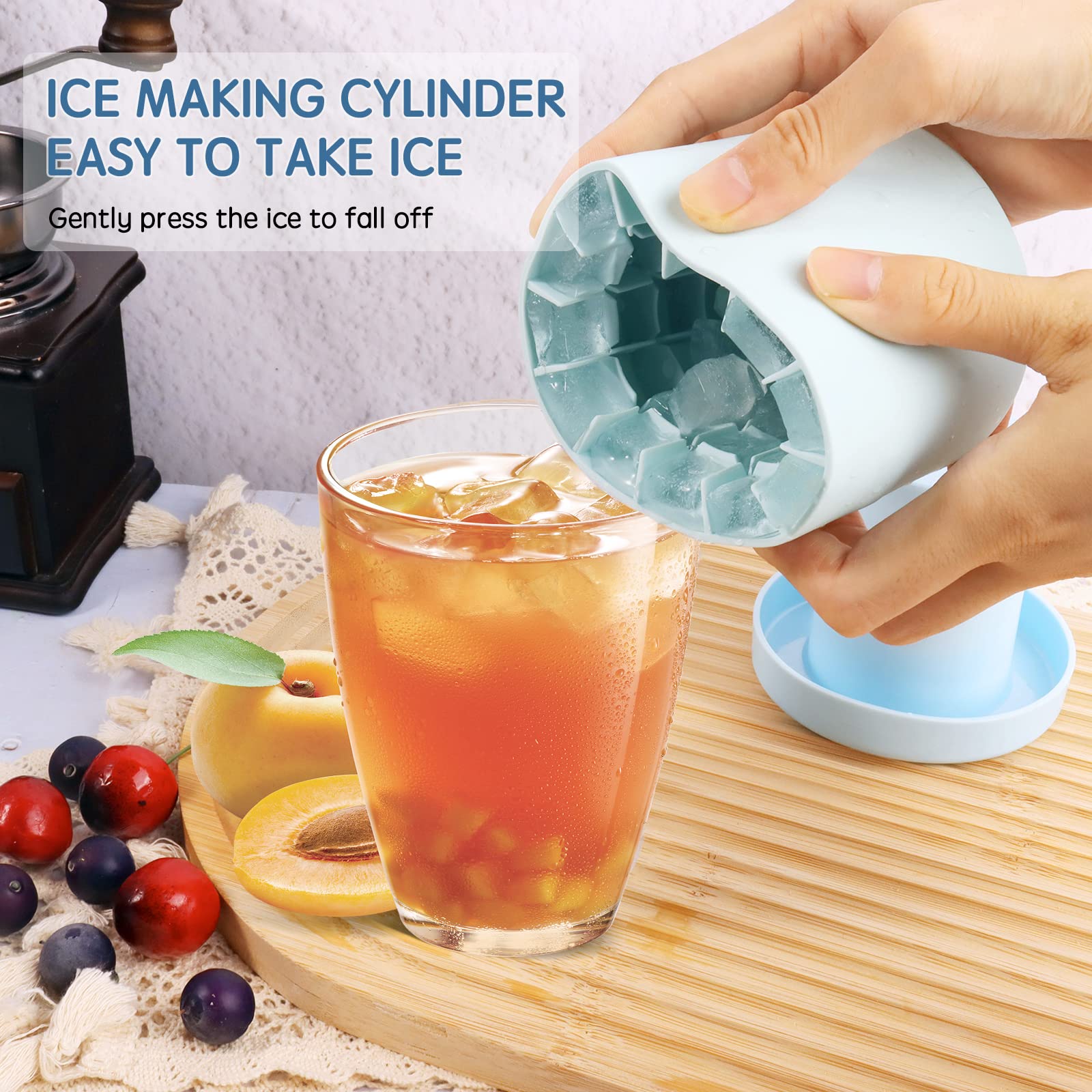 Mini Ice Maker Cup, Cylinder Silicone Ice Cube Molds, Small Ice Maker Cube Trays, Decompress Ice Lattice Ice Cube Tray for freezer, 60 Ice Cubes, Easy-Release (Blue-Green)