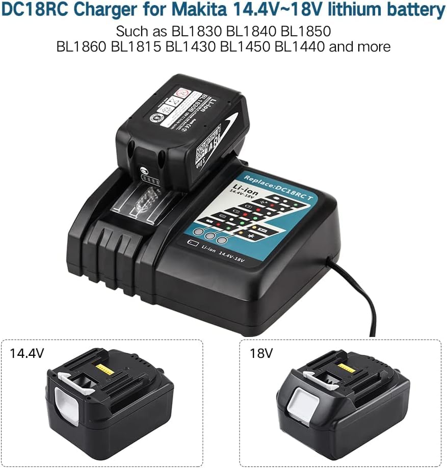 Fast DC18RC Charger Compatible with Makita 14.4V 18V Lithium-Ion Battery BL1815 BL1830 BL1840 BL1845 BL1850 BL1860 Replacement for Makita DC18RC Battery Charger