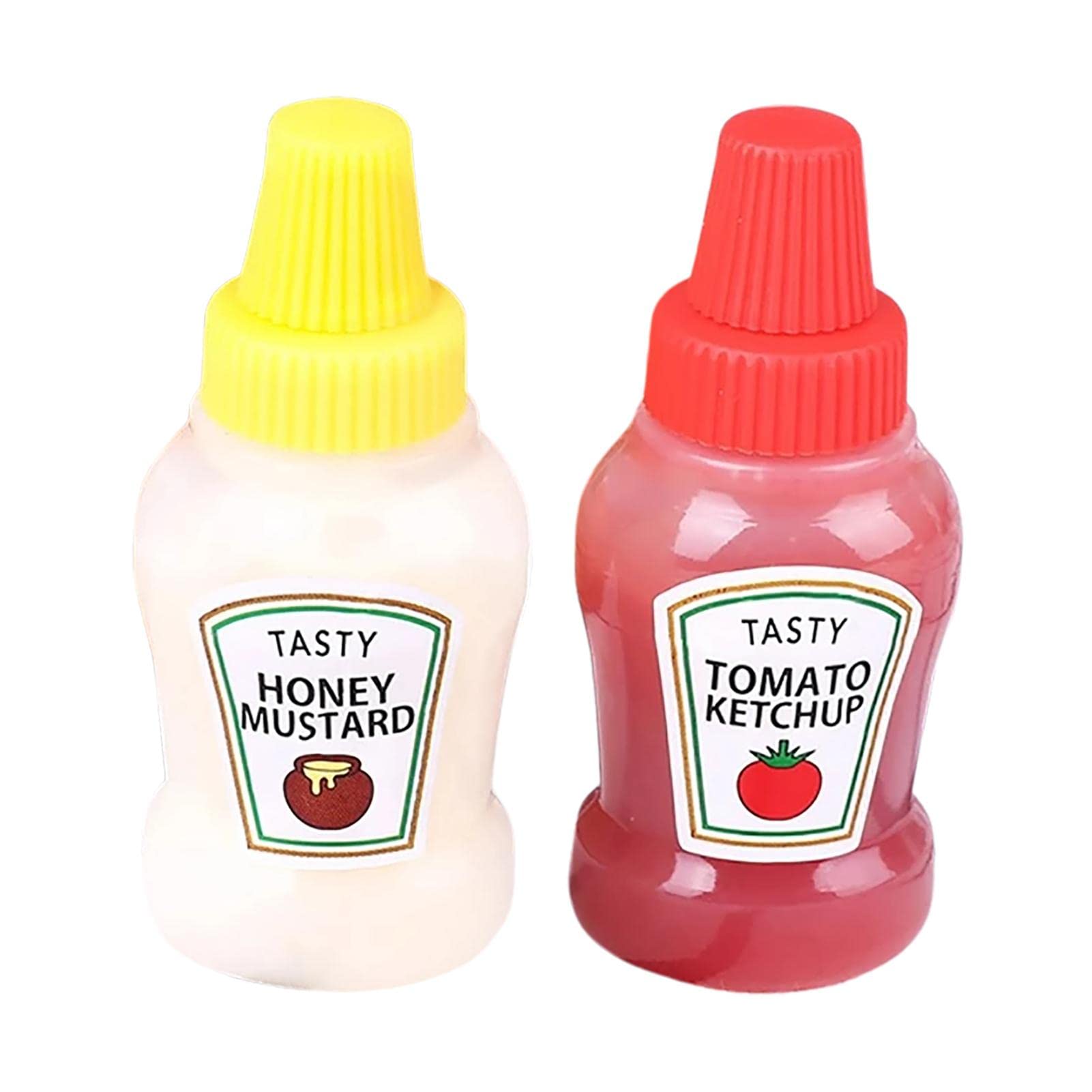Littryee 2PCS Mini Ketchup Bottles, Refillable Salad Dressing Tomato Ketchup Squeeze Containers Bottle, Portable Condiments Jars Salad Dressing Container Bottle for Kids Adults Bento Box