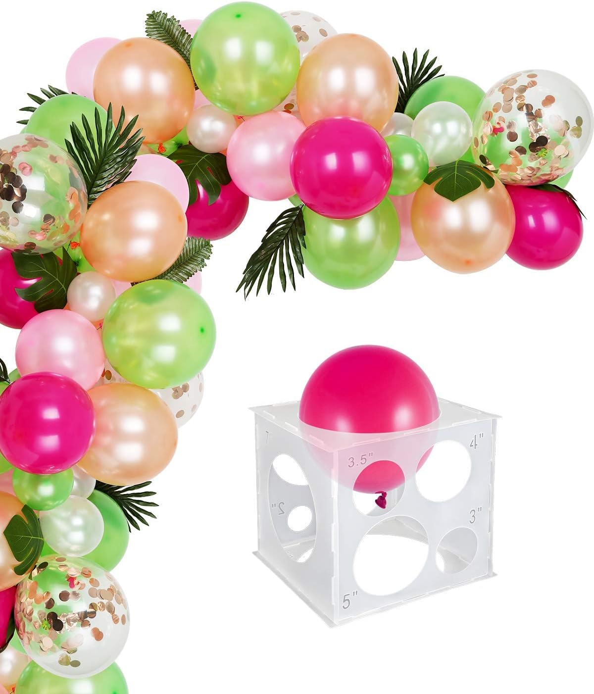 Magipipe 11 Holes Plastic Balloon Sizer Box Cube, Balloon Size Measurement with 200Pcs Balloon Glue Point for Balloon Decorations, Balloon Arches and Balloon Columns