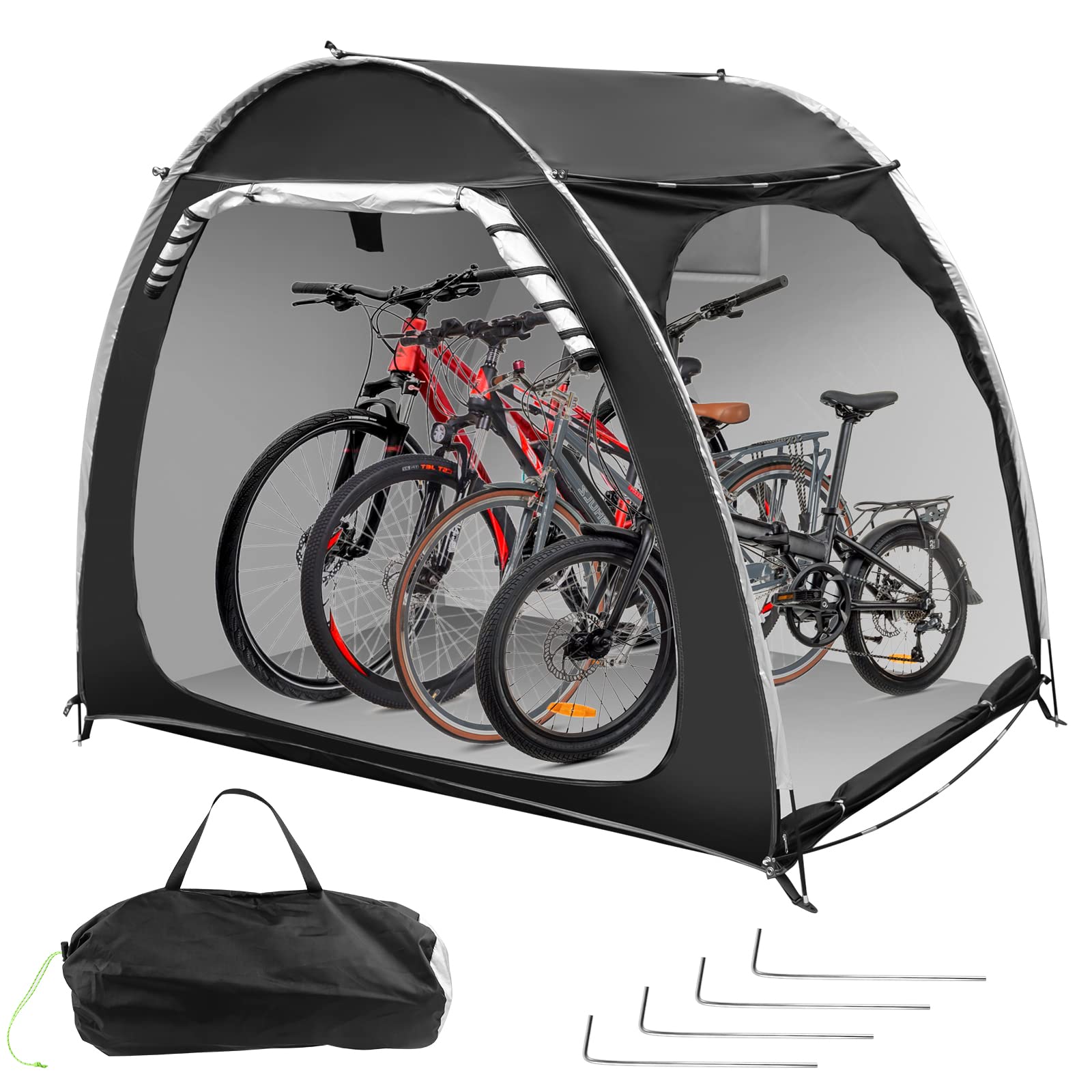Outdoor Bike Storage Shed Tent Bike Cover Tent, Waterproof Portable Shed for 4 Bicycle, Double Side Opening Outdoor Motorcycle Cover Storage Tent for Garden Camping Hiking