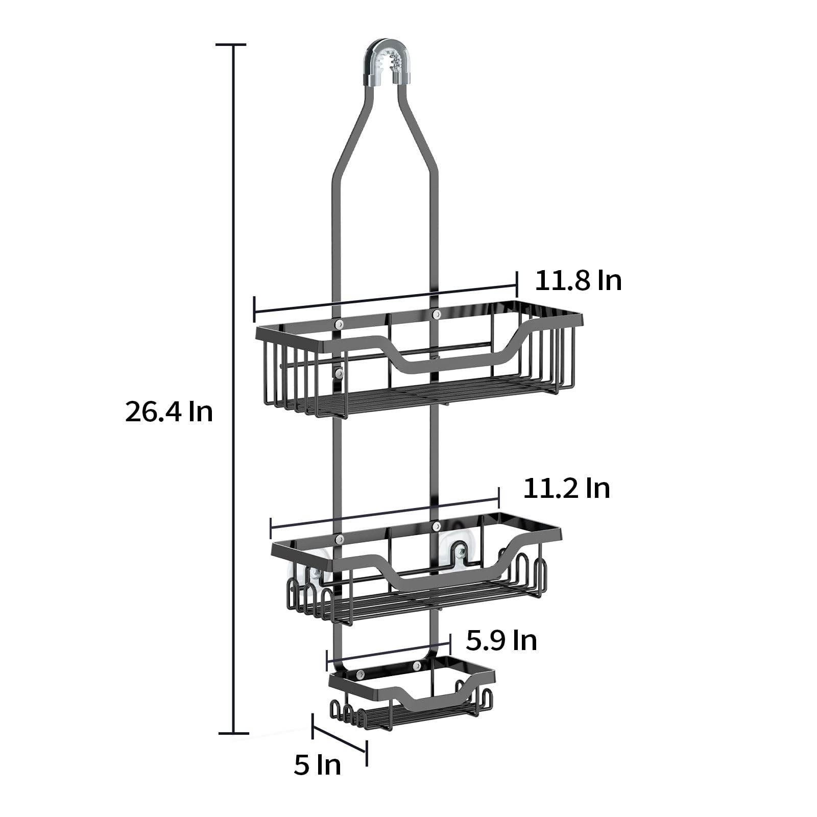 SILUB Shower Caddy Hanging, Anti-Swing Shower Caddy Over Shower Head with Toothbrush Holder, Hanging Bathroom Shelves with Hooks and Soap Holder, Rustproof Hanging Bathroom Organizer