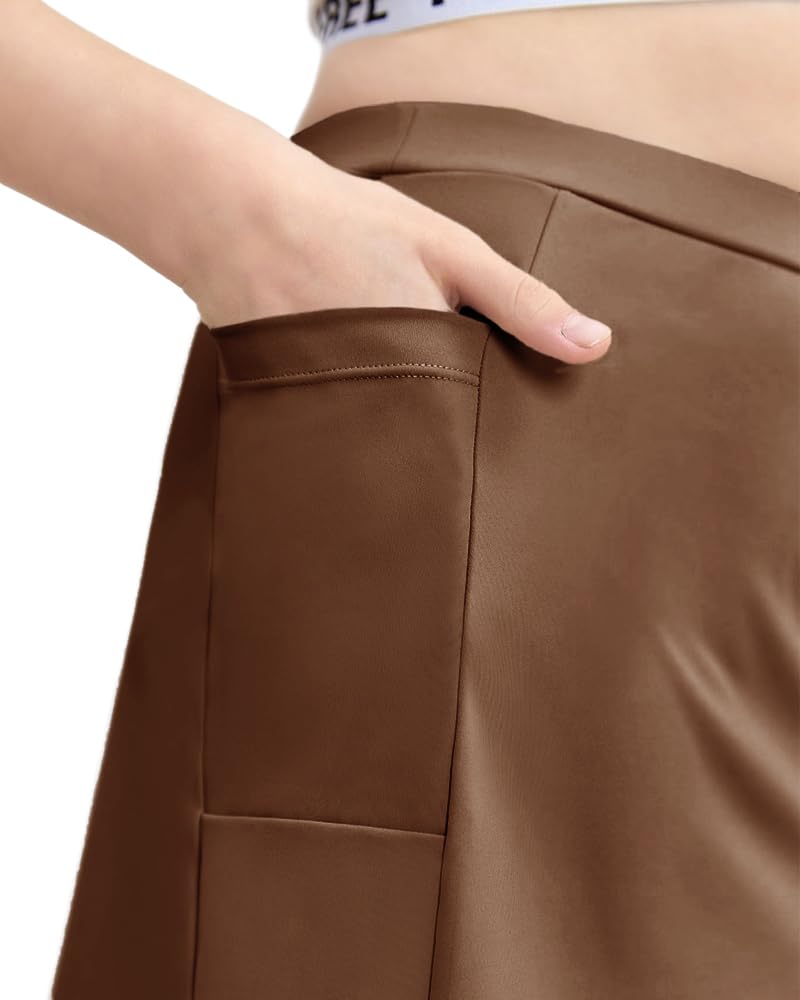 Gyiefcg Girls' Athletic Tennis Golf Skirt with Legging Workout Skirted Leggings Active Dance Skort with Pockets Khaki