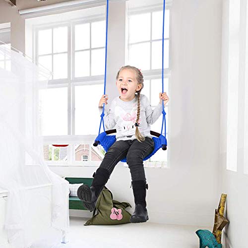 Swing Seat for Kids Heavy Duty Rope Play Secure Children Swing Set,Perfect for Indoor,Outdoor,Playground,Home,Tree,with Snap Hooks and Swing Straps,440 lbs Capacity,Blue