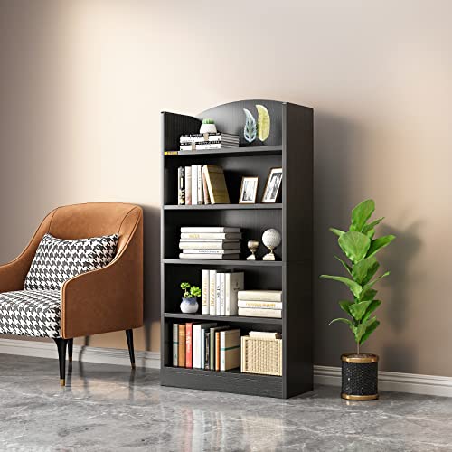MIN WIN 47.24" Tall Bookcase and Bookshelf, Open Shelf Wood Bookcase with 5-Tier Storage Shelves,Bookshelves Standing Display Shelf Units for Home Office, Living Room, Bedroom, Kitchen,Black Walnut