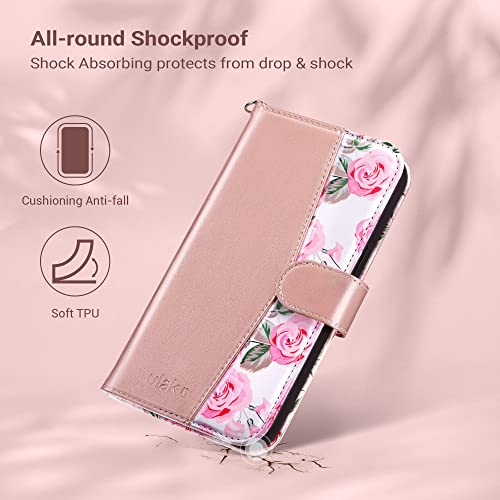 ULAK Compatible with iPhone 14 Pro Max Wallet Case for Women with Credit Card Holders, Designed Flip PU Leather Kickstand Shockproof Protective Cover for iPhone 14 Pro Max 6.7 inch 2022, Rose Gold