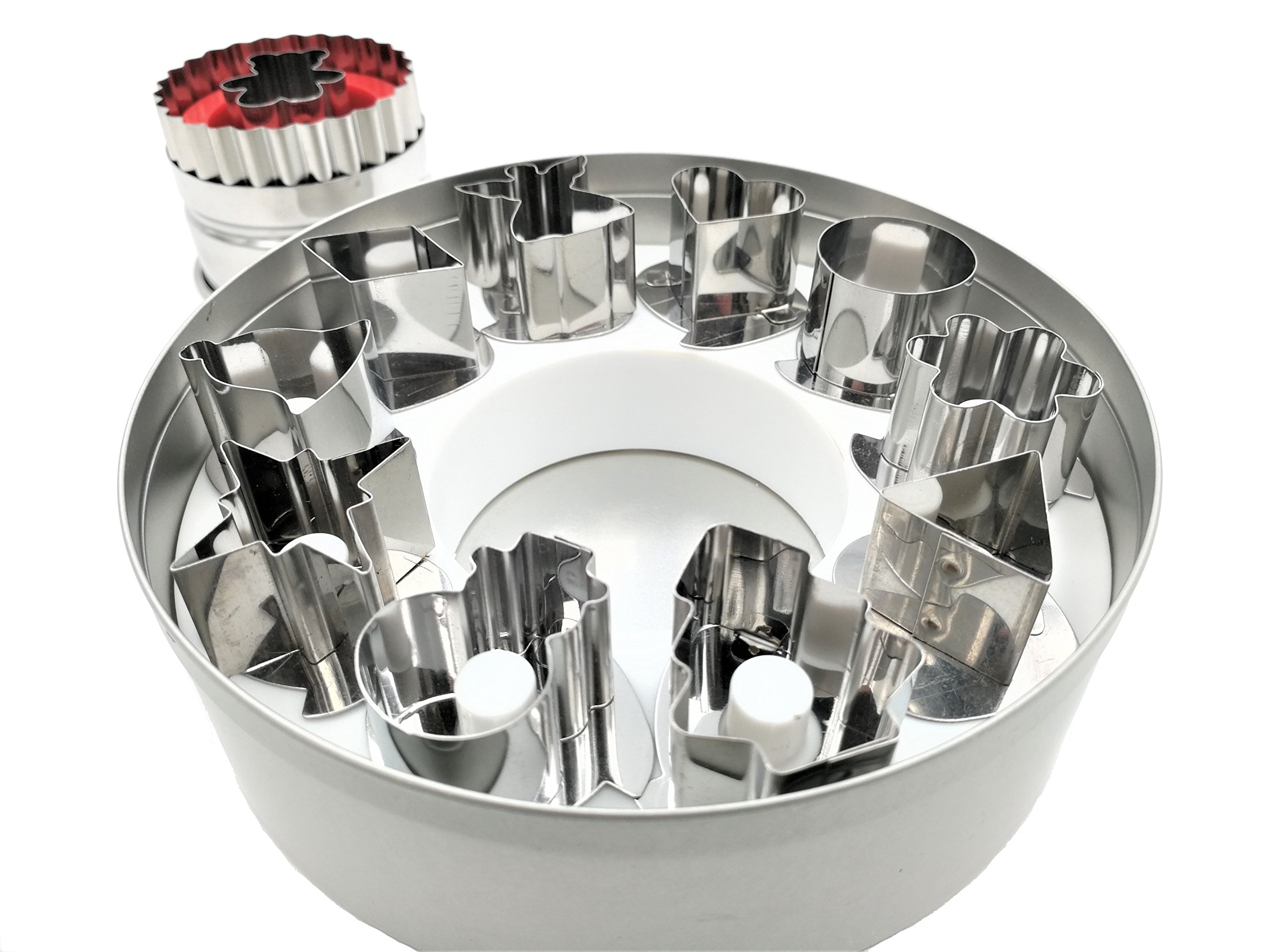 JOKUMO 11 Piece Round Linzer Cookie Cutter Set – High Grade 430 Stainless Steel - with Storage Tin