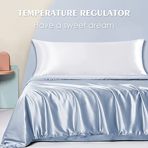 Silk Satin Body Pillow Pillowcase, Silky 20''x54'' Body Long Pillow case for Pregnant Women and Family, Hidden Zipper Closure, White, 1 Pack