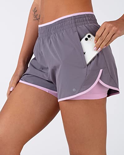 Layer 8 Women's Knit and Woven Quick Dry Two in One Running Yoga Work Out Short with Compression Shorts Underneath