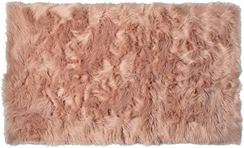 Luxe Faux Fur Hudson Rug with Soft and Fluffy Pile | Machine Washable Living Room Rug with Anti-Slip Backing | Cruelty-Free Area Rugs for Office or Bedroom, Dusty Rose, 3 ft x 5 ft