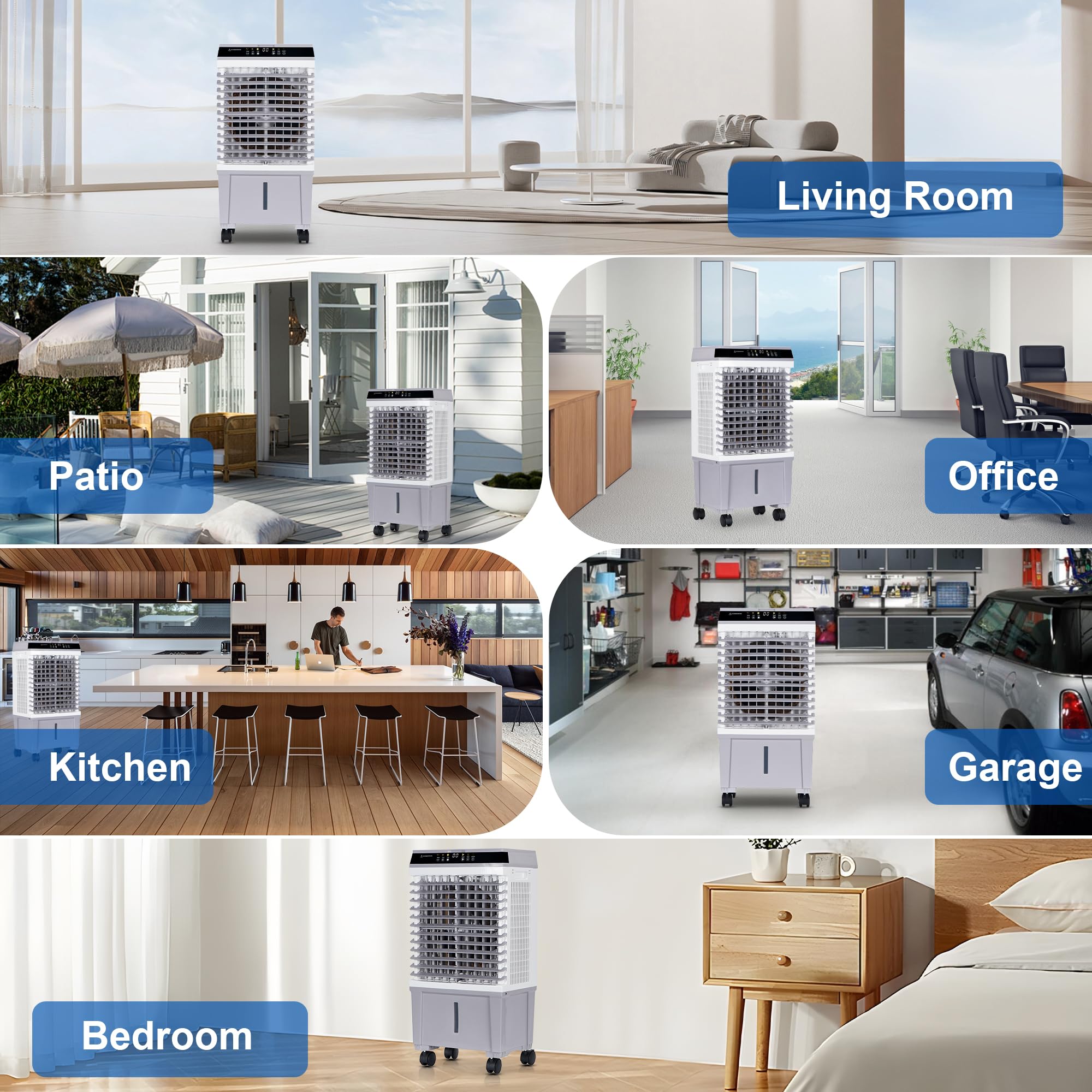 KEGIAN Evaporative Air Cooler, Swamp Cooler with 5.3 Gallon Water Tank, Remote Control, 12H Timer, 3 Modes & Speeds, 110° Oscillation, Portable 3-IN-1 Cooling Fan for Bedroom Home Office (Grey)