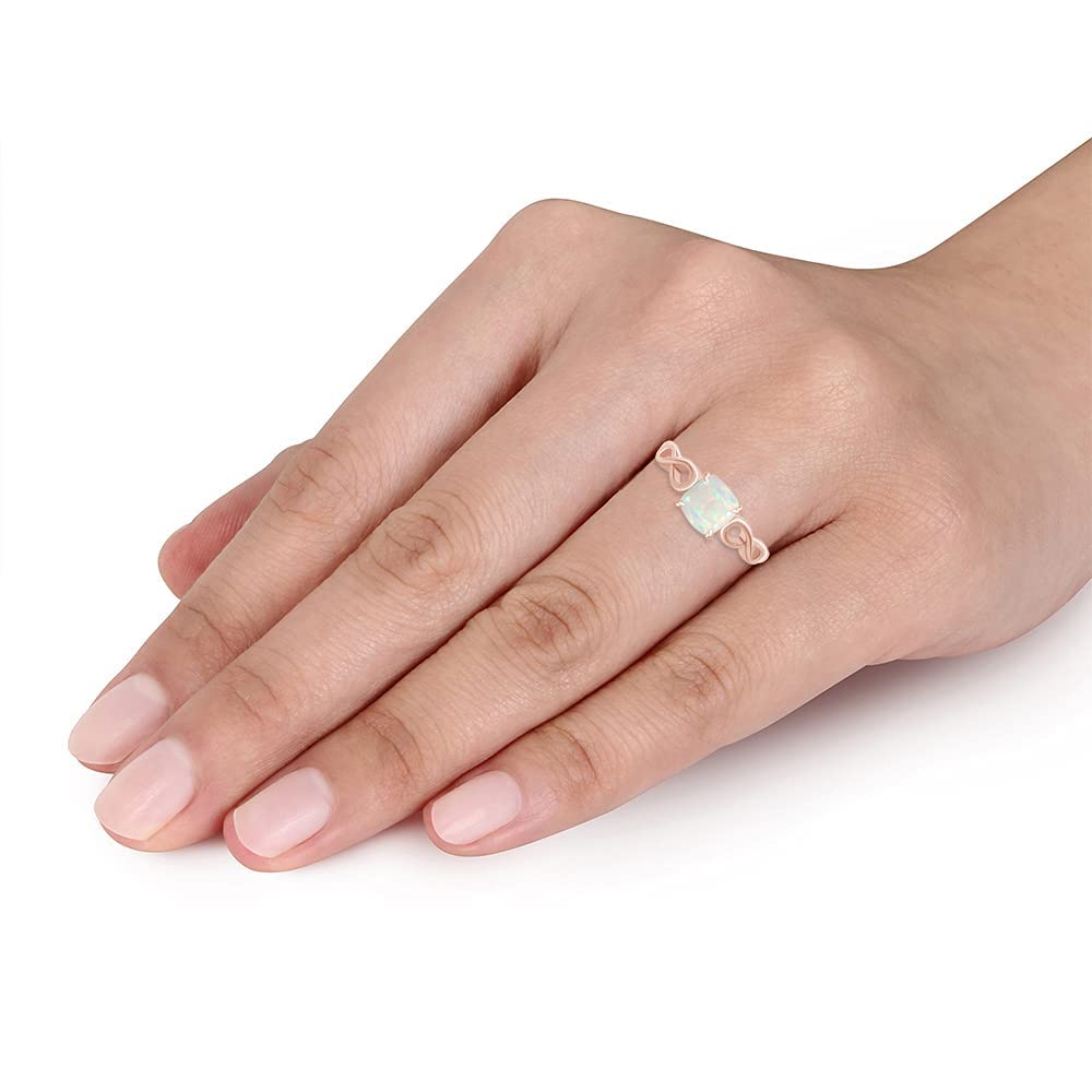 GEMVIO Collection 6MM Cushion Cut Natural Opal Gemstone Infinity Solitaire Engagement Wedding Anniversary Ring in in 14K Rose Solid Gold Jewelry For Women Ring Size -6