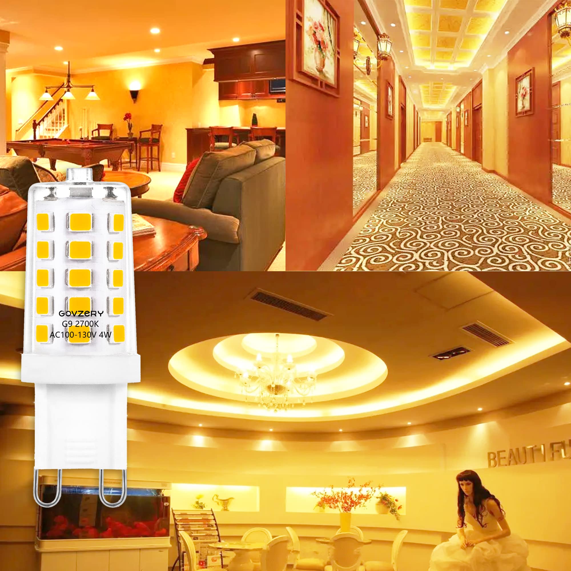 GOVZERY G9 LED Light Bulb Dimmable 2700K Warm White G9 Ceramic Lamp Bulb 4W Equivalent to 40W Halogen Bulb,AC120V(AC100-130V) 450 Lumens No-Flicker,for G9 Base Chandelier Bulbs Replacement,Pack of 12