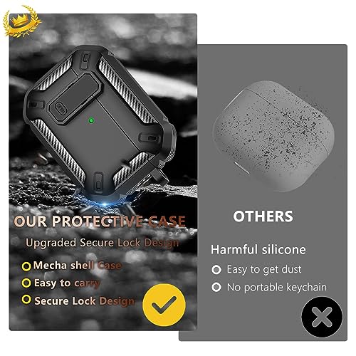 Polislime Airpods Pro 2nd Generation Case Cover,with Cleaner kit & 3 Pairs Replacement Ear Tips (/S/M/L),Military Armor Hard Shell Protective with Lock for Apple AirPods Pro 2nd Charging Case-Black