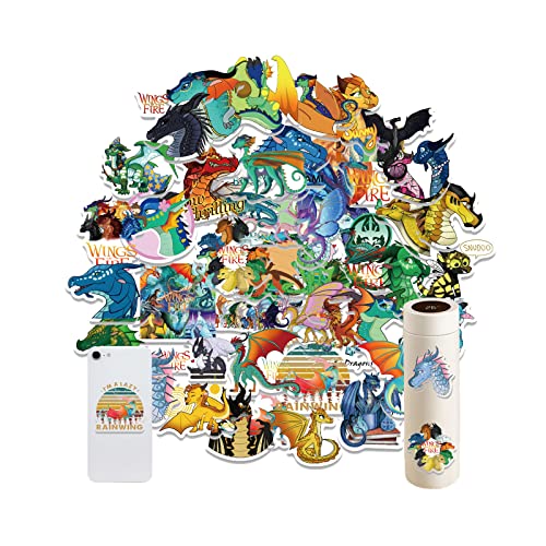 WOF Stickers for Kids Teens Adults, 50Pcs Fire Pterosaur Dragon Vinyl Decals for Water Bottles, Kawaii Dragons Laptops Bumpers Journals DIY Stickers(Wings of Fire)