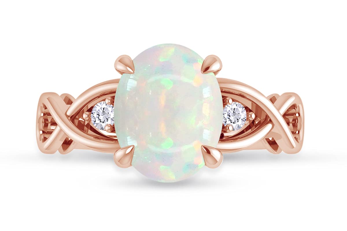 GEMVIO Collection 1 1/4 CT 7X9MM Oval Cut Natural White Opal Gemstone With Diamond Accent in 14K Rose Gold Over Sterling Silver Infinity Heart Engagement Wedding Ring Gifts for Women(1.25Cttw)-9