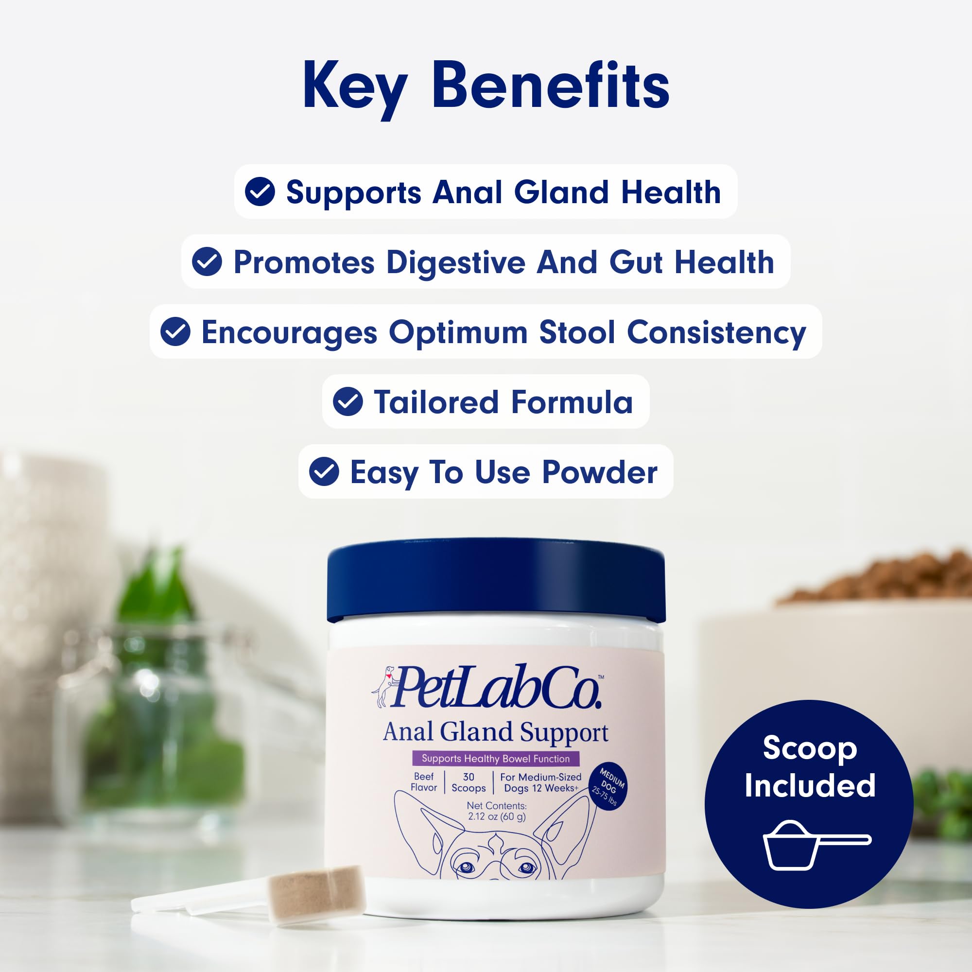 PetLab Co. Anal Gland Support Tailored Powder β Supports Anal Gland Health and Optimizes Stool Consistency - Easy to Use - Helps Target Scooting & Fishy Rears β for Medium Dogs