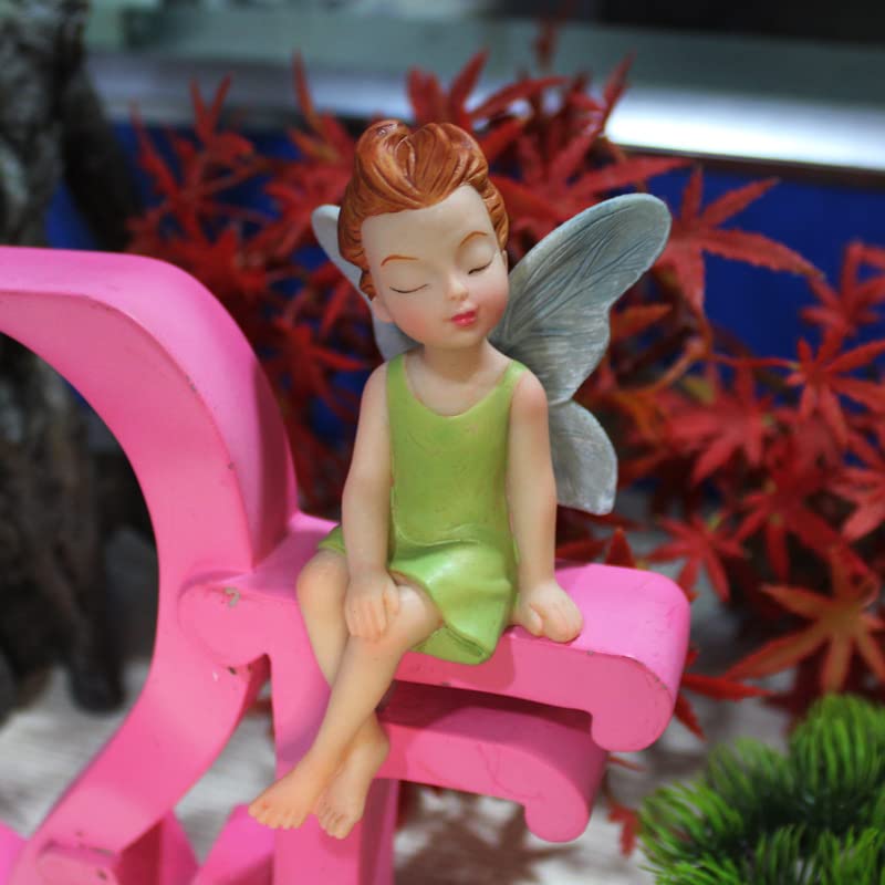 Mini Table Flower Fairy Statue Figurine Ornament Home Fairy Garden Decor Bookshelf Windowsill Bonsai Landscaping Resin Decoration