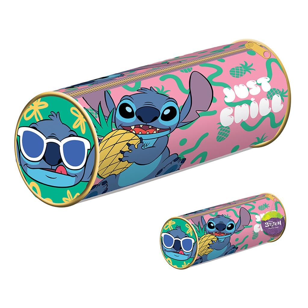 Grindstore Disney Lilo and Stitch Pencil Case (Just Chill Design) Barrel Pencil Case for Stationery and Pencil Set - Official Merchandise