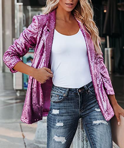 SEMATOMALA Women's Sequin Shiny Open Front Blazer Evening Party Sparkly Long Sleeve Slim Cardigan Coat RO-M