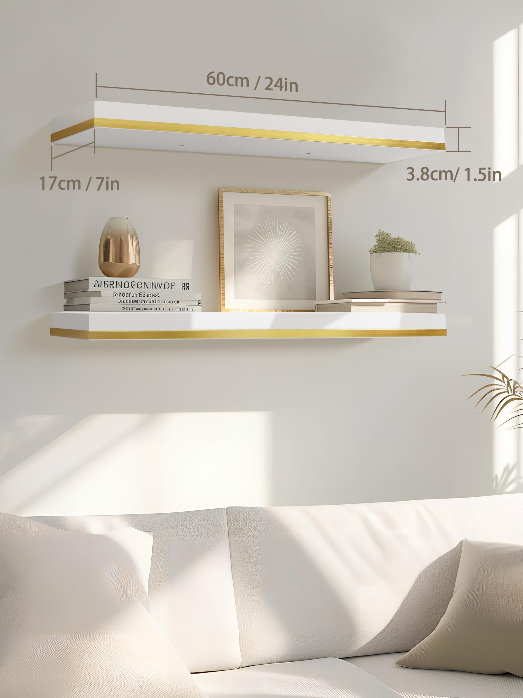Sivapleso Floating Shelves Set of 2, Modern White Floating Shelves for Wall 24 Inches Long Wall Hanging Shelf with Invisible Brackets for Room Wall