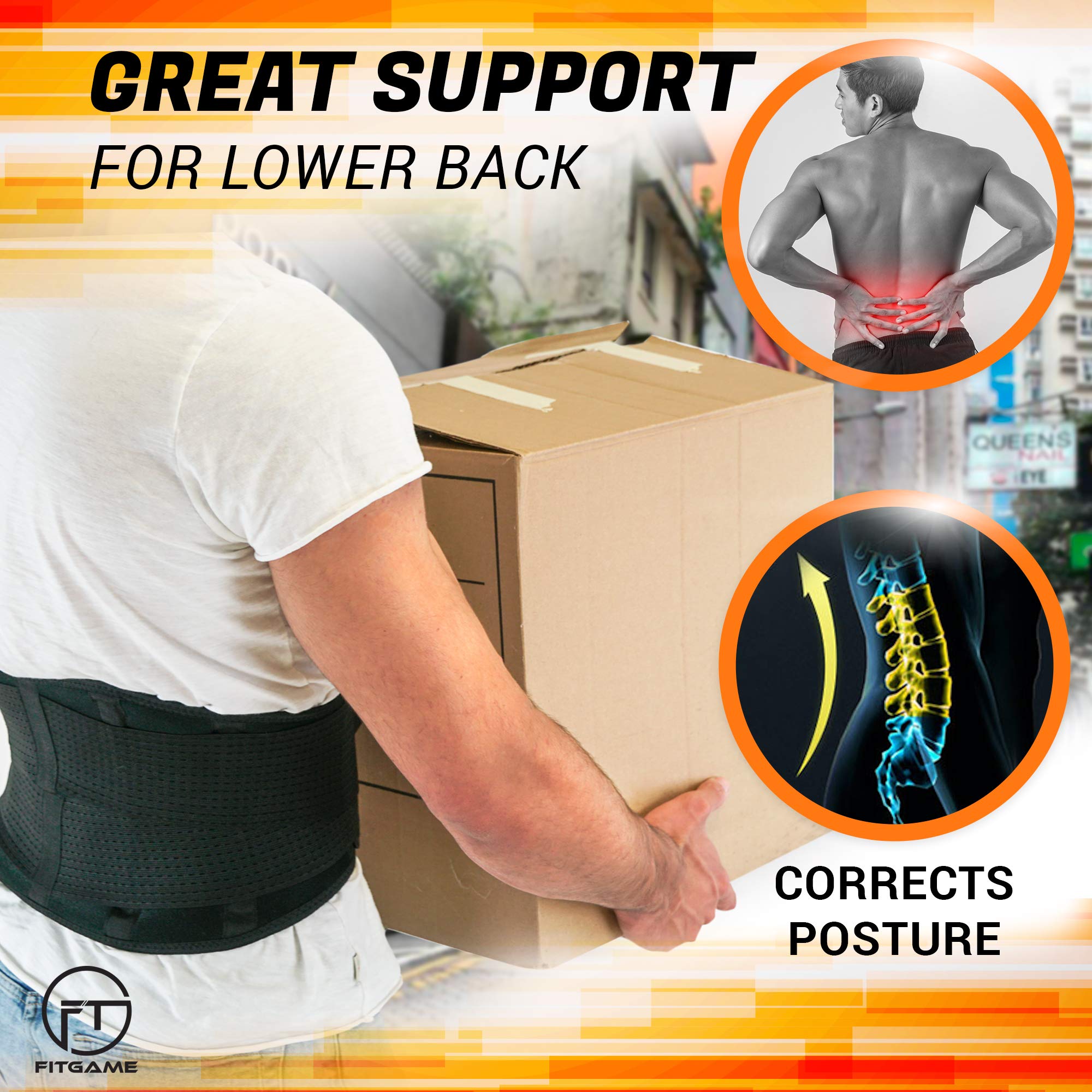FITGAME Back Brace Lower Back Support Belt for Pain Relief | Sciatica, Herniated Disc and Scoliosis for Men and Women – Adjustable Straps and Removable Lumbar Pad