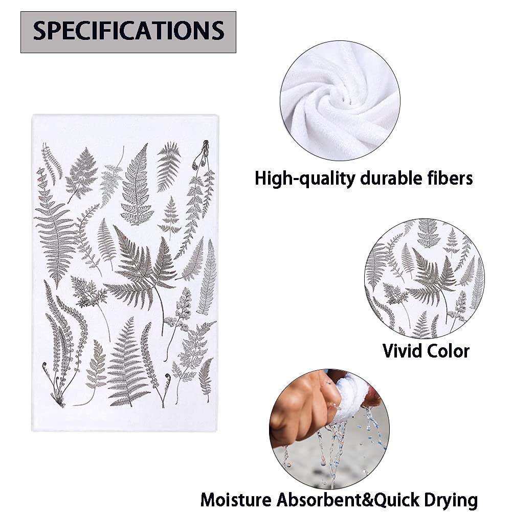 Fern Fronds Pattern Kitchen Dish Towel 18 x 28 Inch, Seasonal Spring Summer Botanical Tea Towels Dish Cloth for Cooking Baking Set of 2