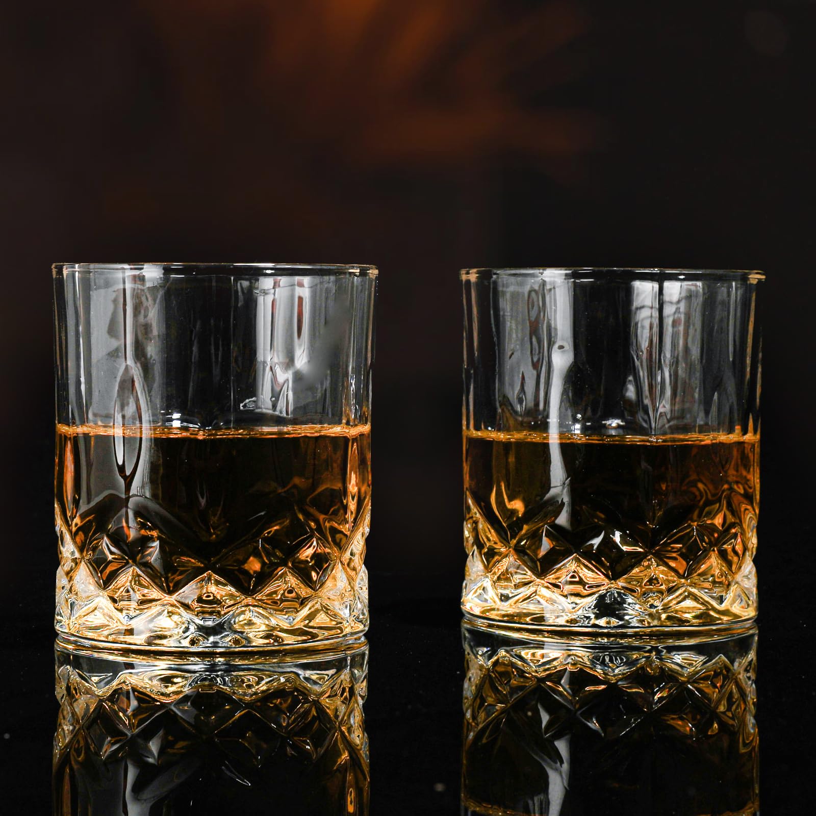 SIYOUKI Crystal Whiskey Glasses Set 11 oz, Old Fashioned Rocks Barware Lowball Glass for Bourbon, Scotch Whisky, Cocktails, Cognac, Liquor Drinking, Men Gift (2 Pack)