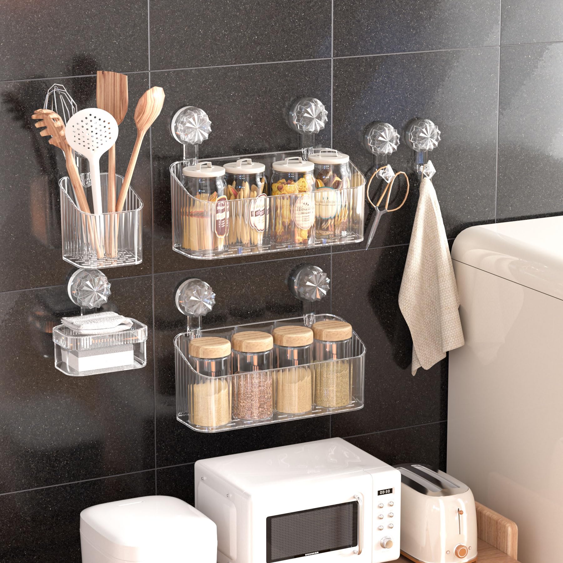 starogegc Suction Cup Shower Caddy, 6Pack Large Capacity Shower Shelves, No Drill Bathroom Shower Organizers, Removable Shower Organizer, Soap Dish and Hooks for Wall, Bathroom, Kitchen, RV