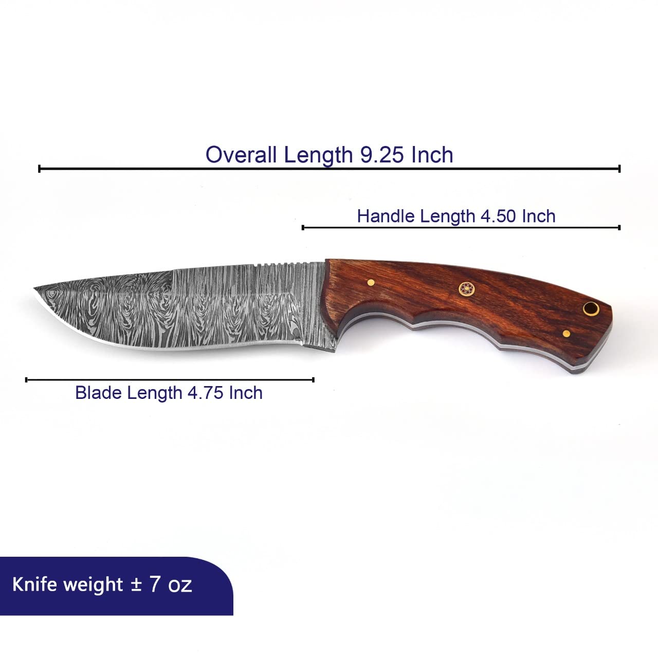 Grace Knives Hunting Knife Damascus Steel 9.25 Inches Fixed Blade Knife with Leather Sheath G-1086 (Rose Wood)