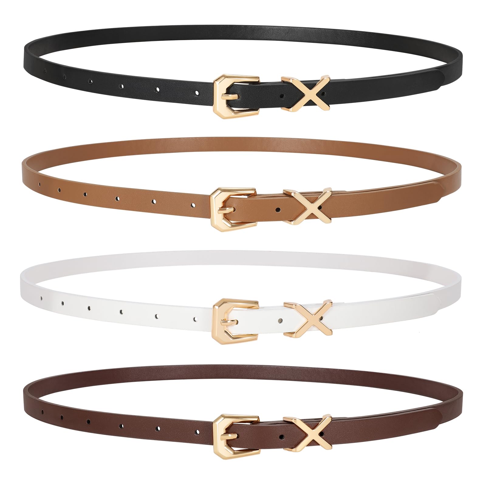 JASGOOD 4 Pack Women Skinny Leather Belt for Pants Jeans Ladies Thin Waist Belt for Dress