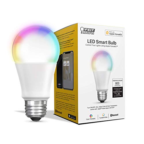 Feit Electric OM60/RGBW/HK 60W Equivalent Tunable Changing A19 Smart, Works with Apple HomeKit and Siri Voice Control, No Hub Required LED Light Bulb, 4.4" H x 2.4" D, Multi-Color RGBW