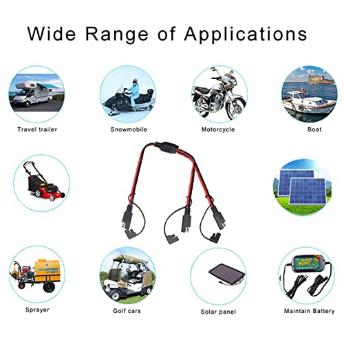 Liwinting SAE Y Splitter 1 to 2 SAE Extension Cord SAE Extension Cable Solar Panel Photovoltaic Cable Male to Female Extension Cord Bullet SAE One Point Two 14AWG 60cm/1.96FT