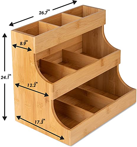 THEODORE Vertical Tea Bag Organizer - Bamboo Tea Bag Holder. Holds 180 Tea Bags.Elegant and Practical Wooden Tea Box for Tea Storage for Home, Office or Café. Can also Hold Sugar Packets and Creamers
