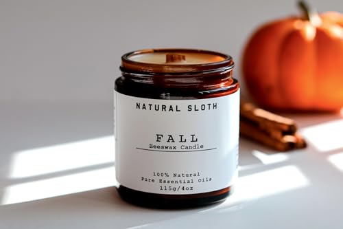 Natural Sloth Beeswax Candles | Scented with only Pure Essential Oils | Wood Wick | Non-Toxic | Slow Burning (4oz, Fall)