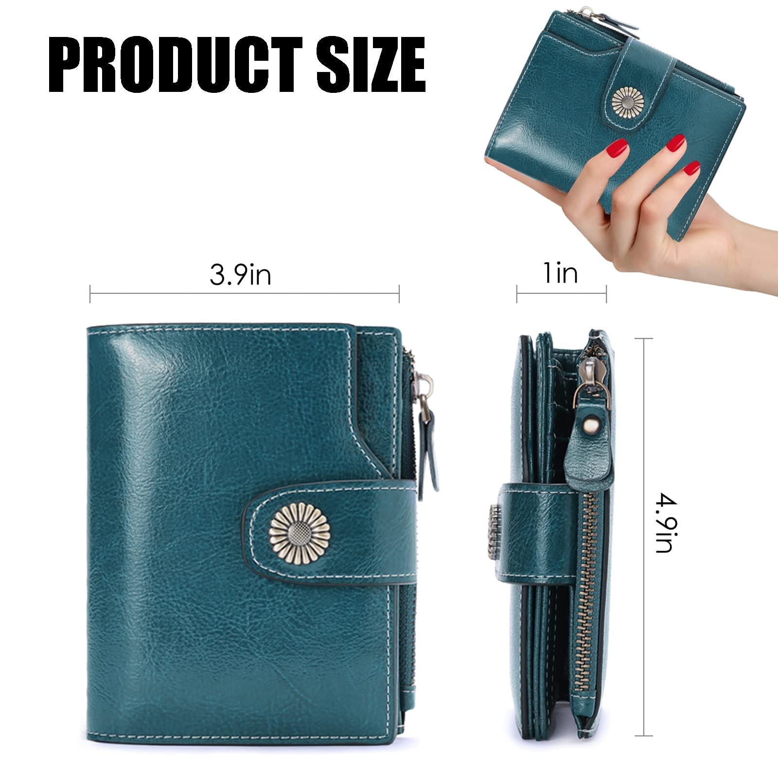 KELEEL Small Wallet for Women RFID Blocking Genuine Leather Bifold Wallet Zipper Coin Pocket Credit Card Holder Purse with ID Window