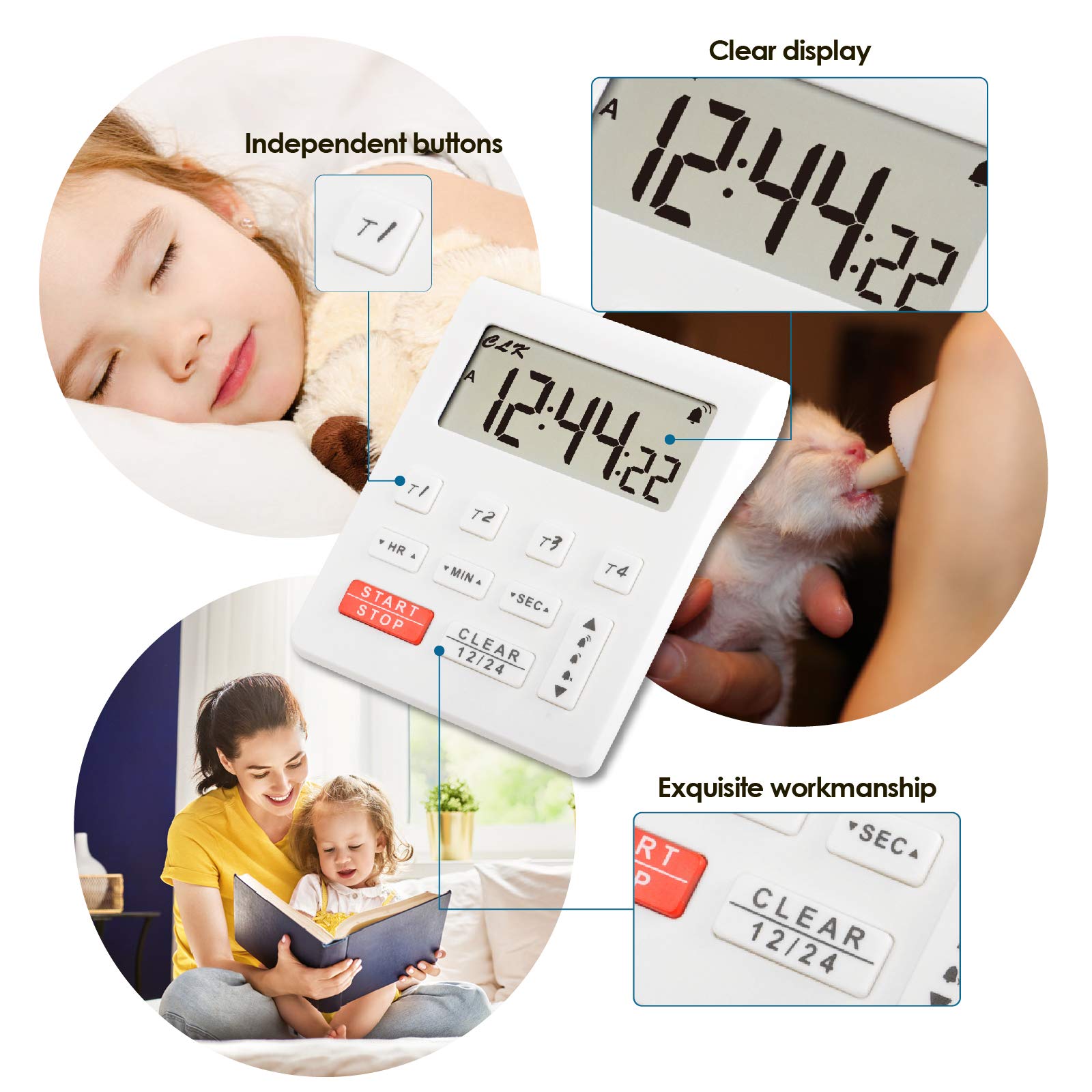 Jayron Desktop Digital Countdown Kitchen Timer,Clock,Counting,Loud Alarm,Battery Replaceable,for Wedding Retired Lab Homework Exercise Sports Fitness Classroom Meeting Work Kitchen Cooking(White)