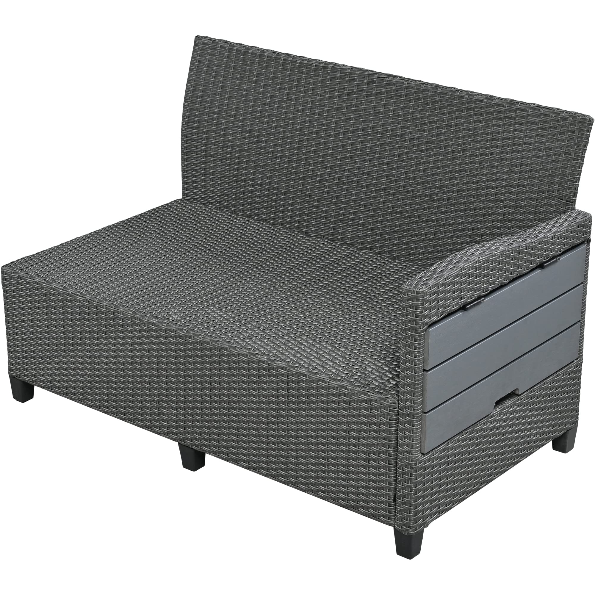 EMKK Steel Patio Furniture Set,6 Pieces Modern Outdoor Conversation Sectional with Cushion,Include 2 Loveseat,1 Single Sofa,1 Table,2 Bench, A-Dark Gray+Black