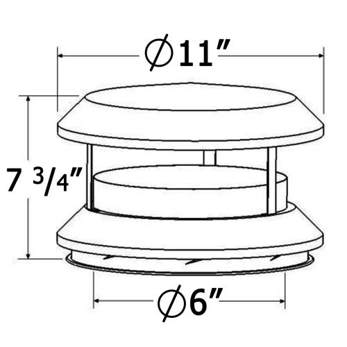 Shasta Vent 6" Dia. I.D. Class A, All Fuel, SS "Chimney Cap" for 6" Shasta Vent Chimneys