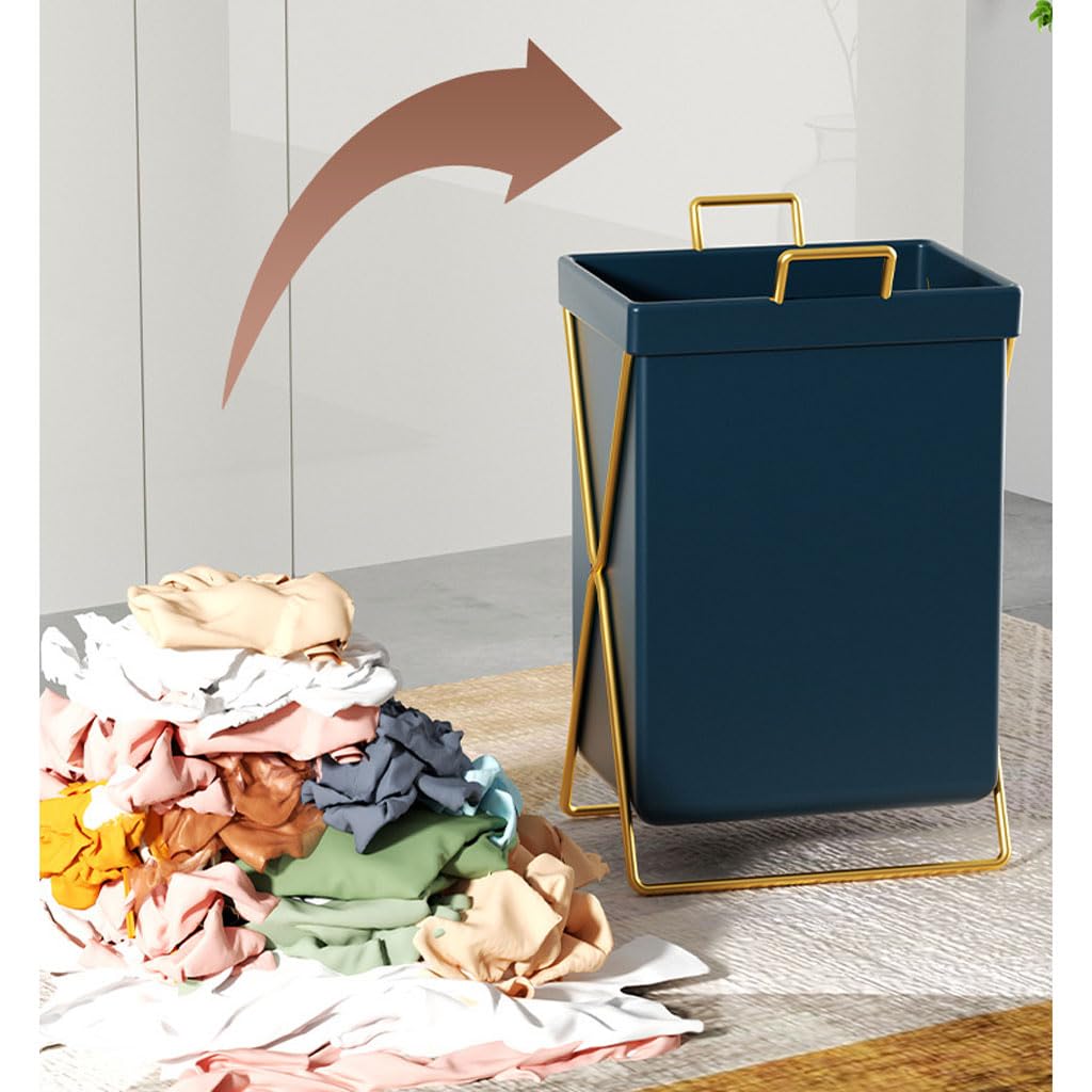 SYALEO X-Frame Collapsible Laundry Basket w/Leather Bag Sorter Organizer Black/Gold Metal Frame Laundry Hamper Luxury Folding Dirty Clothes Basket for Dorm Apartment