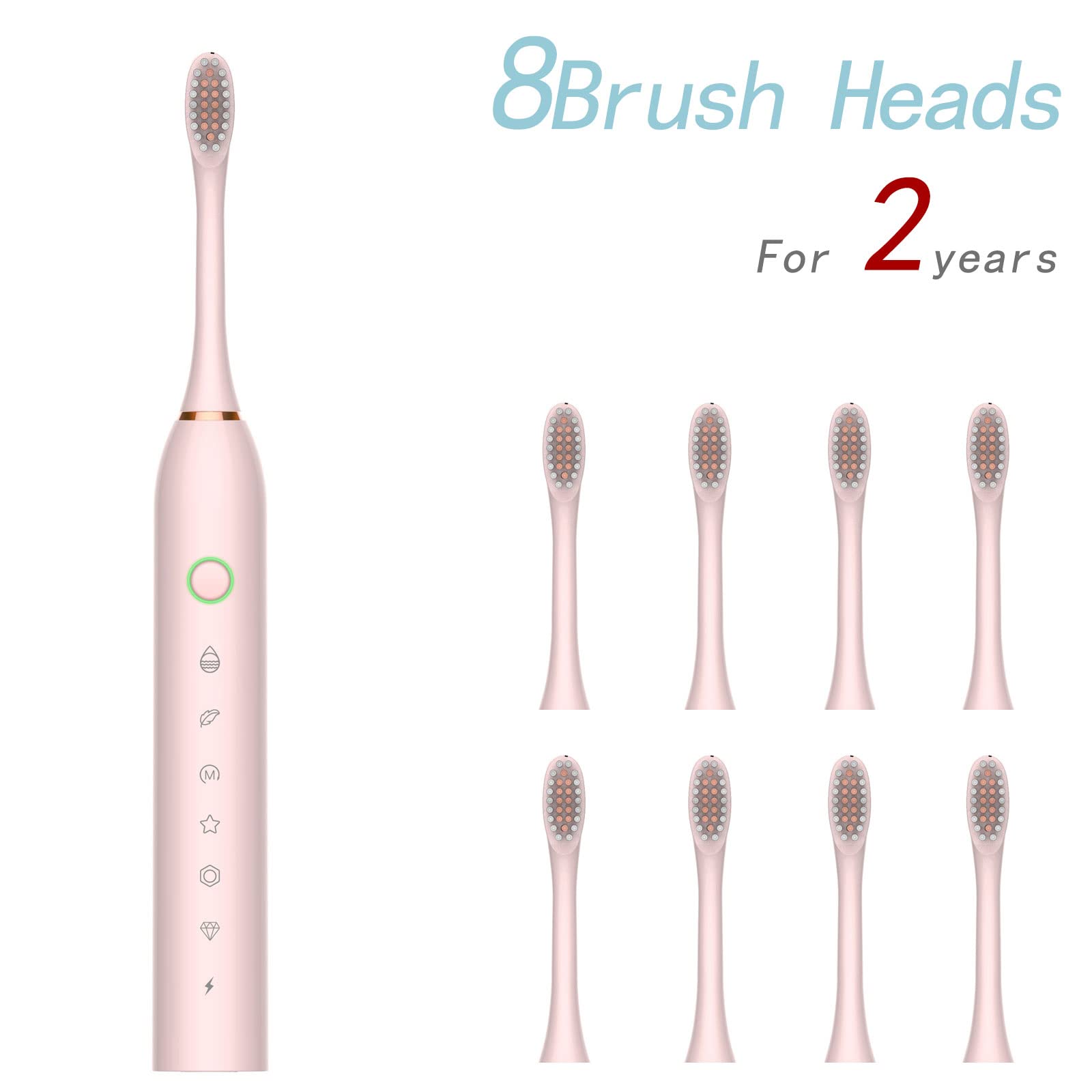 KLiHDSM 2 Pack Electric Toothbrushes Sonic Toothbrush Whitening with 8 Brush Heads, 6 Cleaning Modes and Smart Timer, for Adults Rechargeable Waterproof Cleaning Toothbrushes Black+Pink