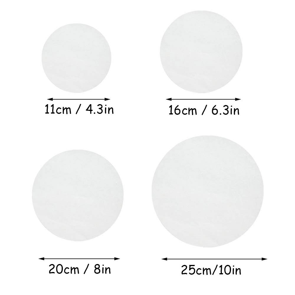 ISKYBOB 200 Sheets Round Parchment Paper 4 Sizes Disposable Cake Liners White Circle Grease Proof Food Wrapper Non-stick Pastry Mat for Baking, Grilling, Frying