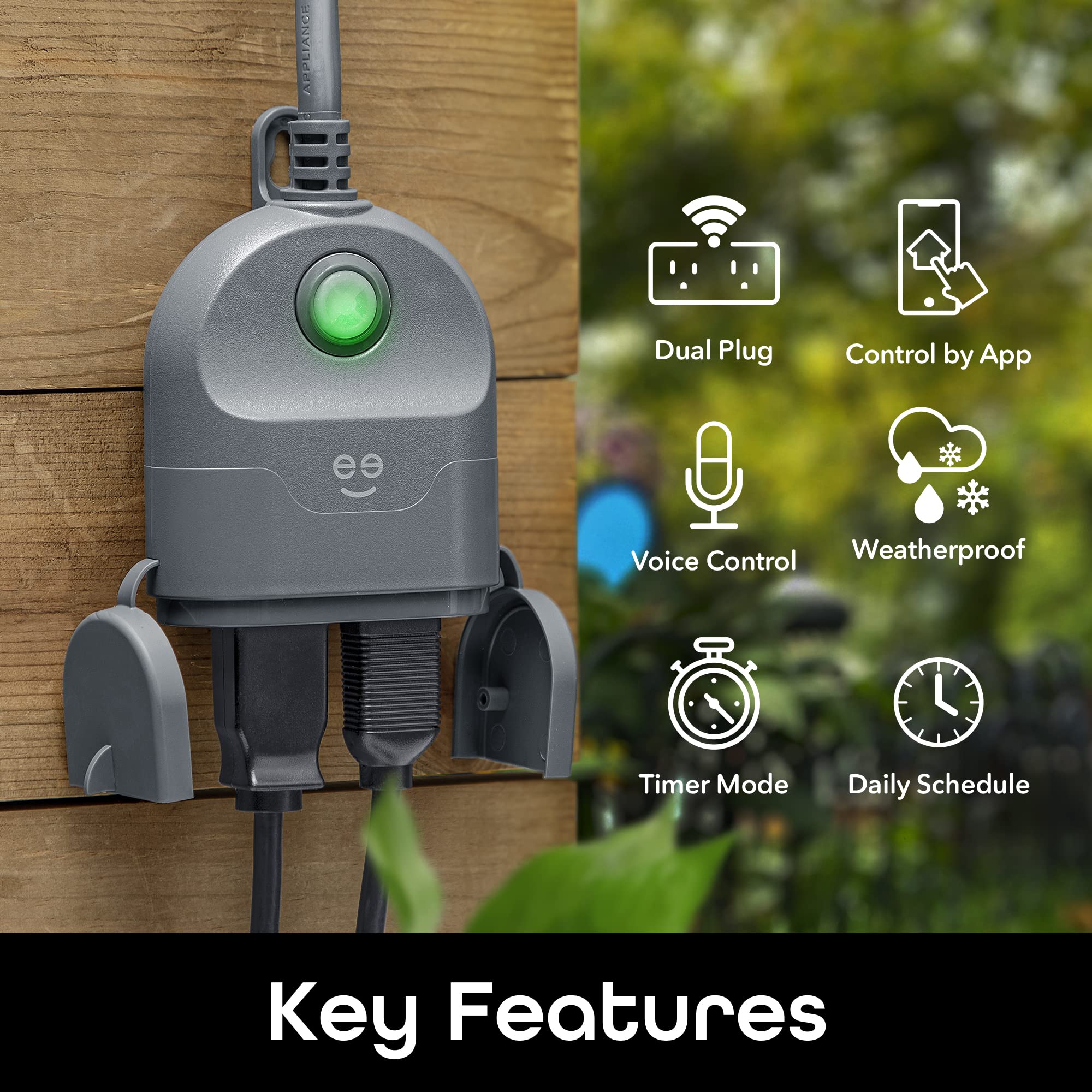 Geeni Outdoor Duo Wi-Fi Smart Plug, Weatherproof, No Hub Required, Wireless Remote Control and Timer - Smart Outlet Compatible with Alexa, The Google Home, 1 Dual Socket (2 Outlets)