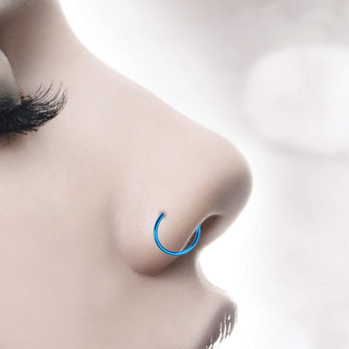 Generic 2 Pcs Unisex Surgical Steel Hinged Clicker Segment Nose Rings Hoop Helix Cartilage Earrings Titanium Steel Body Piercing Stud, Blue, 0.8 * 0.8 * 0.1 cm, WCXMI043160DZ16O2