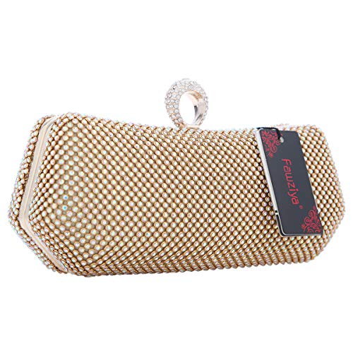 Fawziya Evening Clutch Bling Rhinestone Ring Handle Hexagonal Novelty Oversized Purses For Women Formal-AB Gold