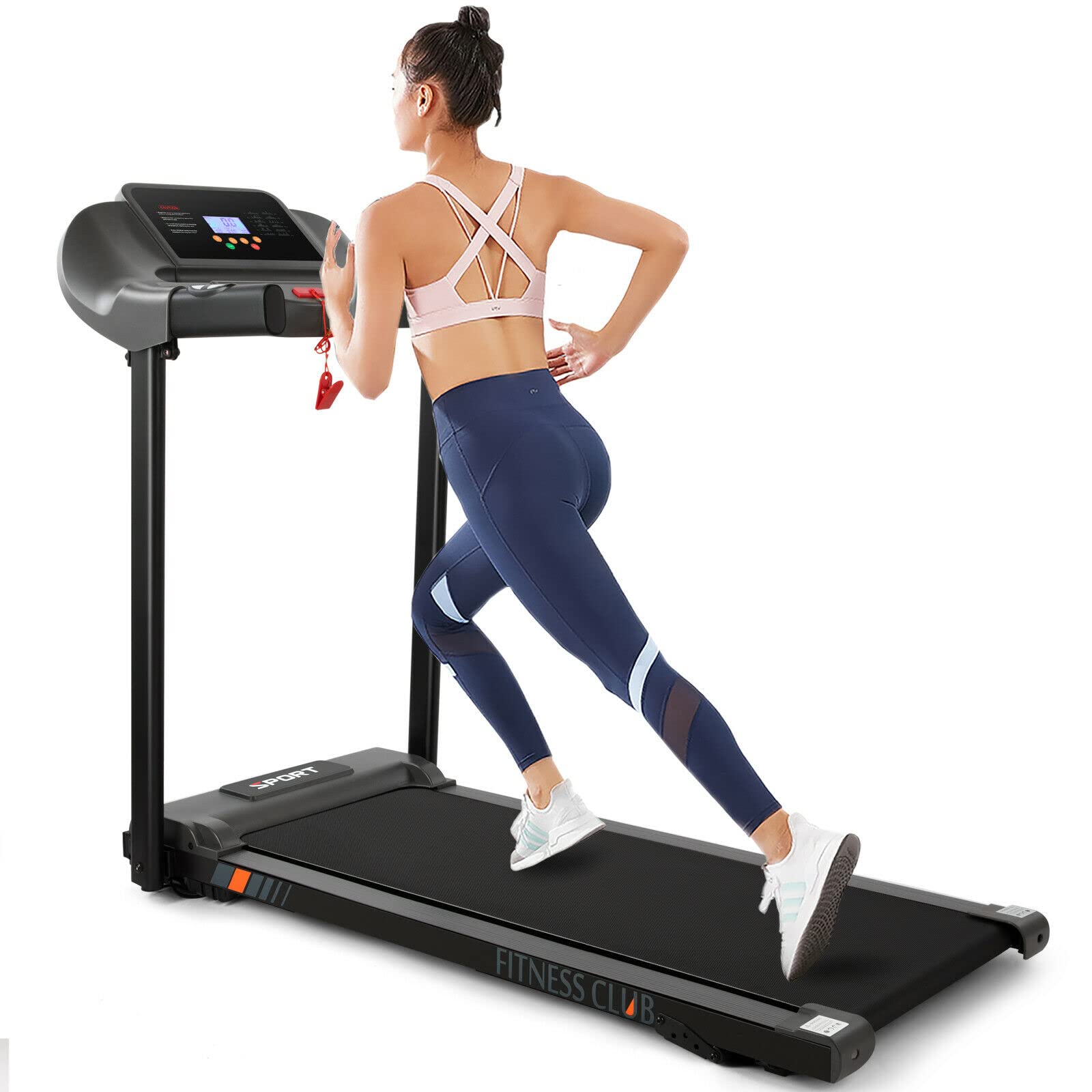 Fitnessclub Folding Treadmill 2HP Electric Motorized Treadmill Folding Running Gym Fitness Machine Home Gym w/LCD Display Tablet Holder