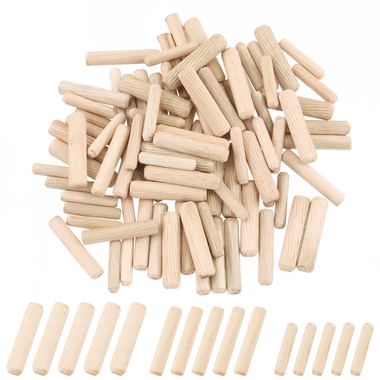 Hilitchi 900Pcs 6mm 8mm 10mm L Fluted Wood Dowel Pins & 1/4β 5/16β 3/8" L Fluted Wood Dowel Pins