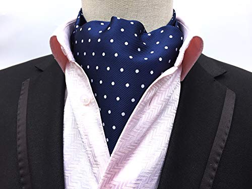 Elfeves Men's Navy Blue Cravat Tie Ascot White Polka Dot Woven Casual Ascot Christmas